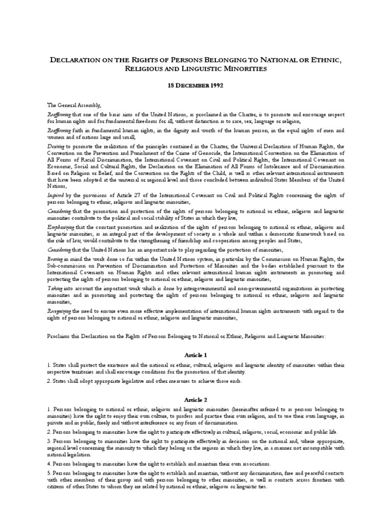 21 - Declaration On The Rights of Persons Belonging To National or ...