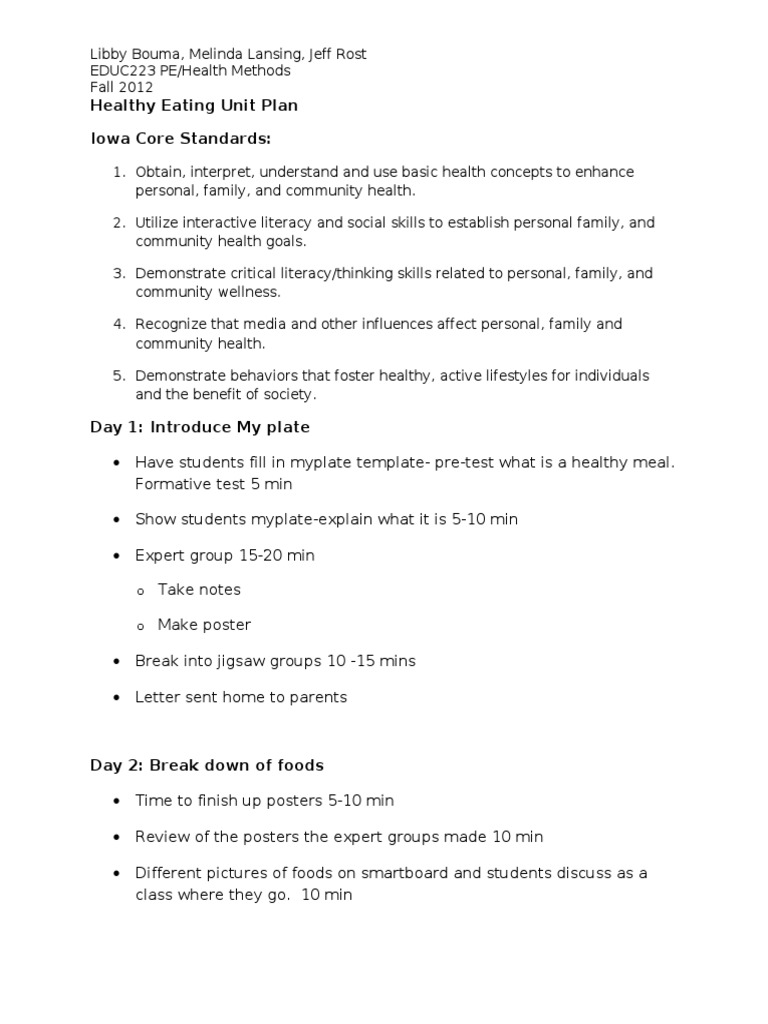 Healthy Eating Unit Plan | Download Free PDF | Foods
