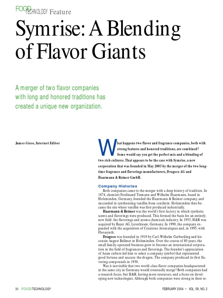 Symrise-A Blending of Flavor Giants | PDF | Flavor | Innovation