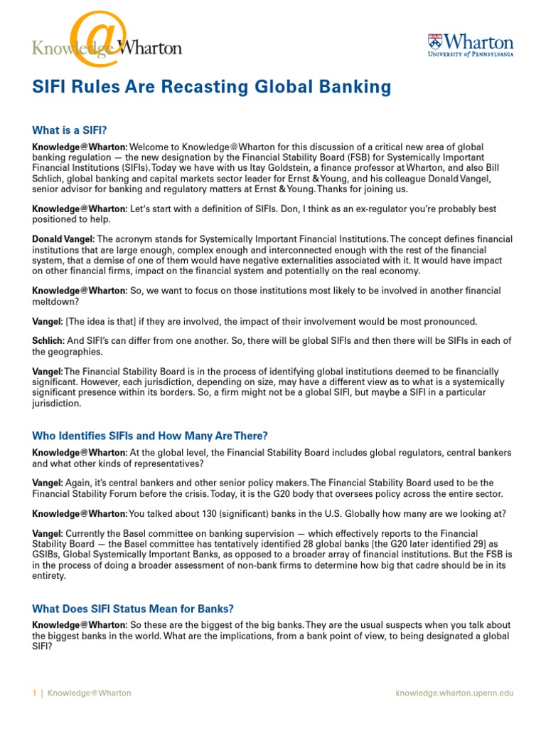 SIFI Rules Are Recasting Global Banking | PDF | Bailout | Too Big To Fail