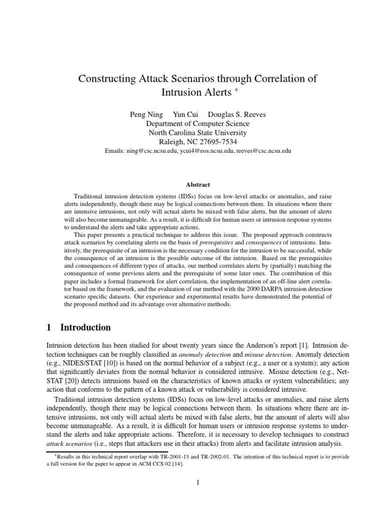 Constructing Attack Scenarios Through Correlation of Intrusion Alerts | Download Free PDF ...