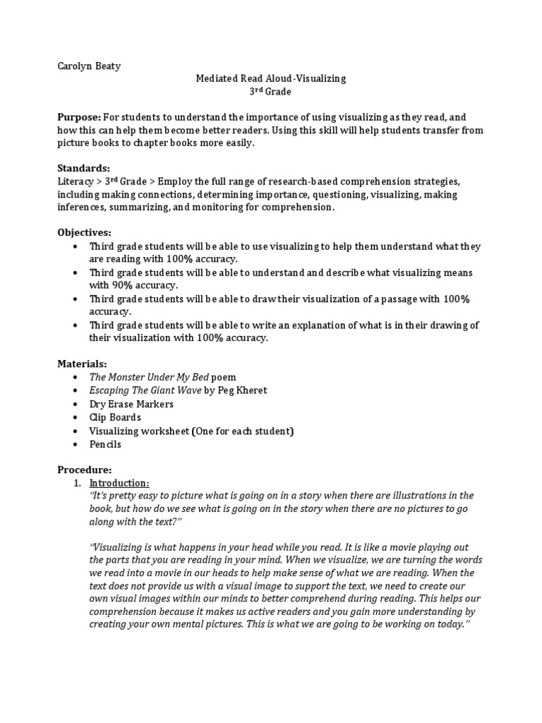 Mediated Read Aloud-Visualizing | PDF | Reading Comprehension | Learning