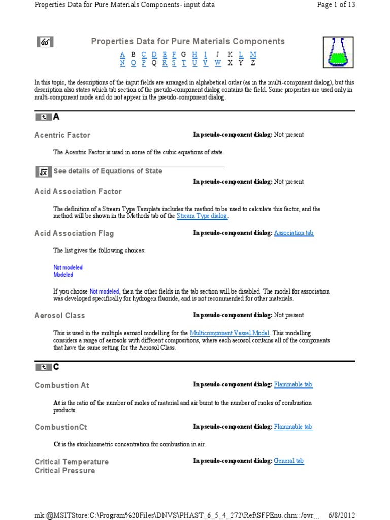 Properties Data For Pure Materials Components | PDF | Density | Enthalpy