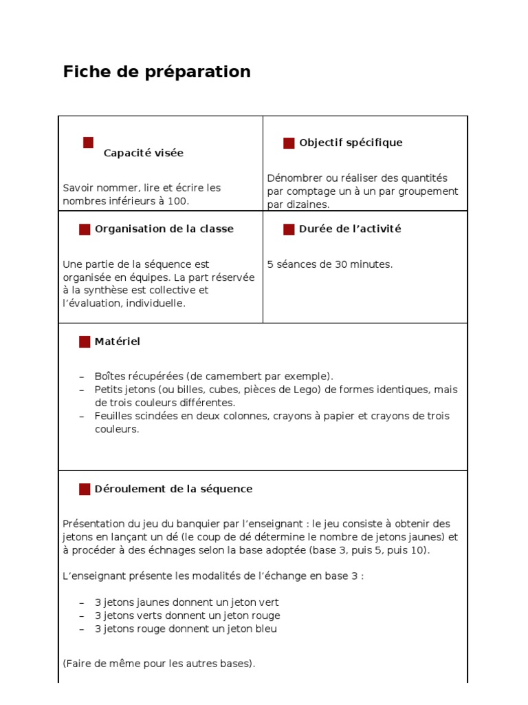 Fiche de Préparation Mathématiques | PDF | Dé | Loisirs