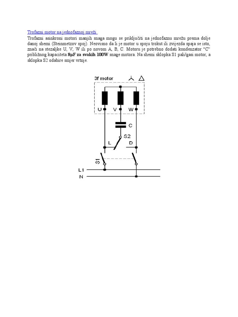 Trofazni Motor Na Jednofaznoj Mreži | PDF