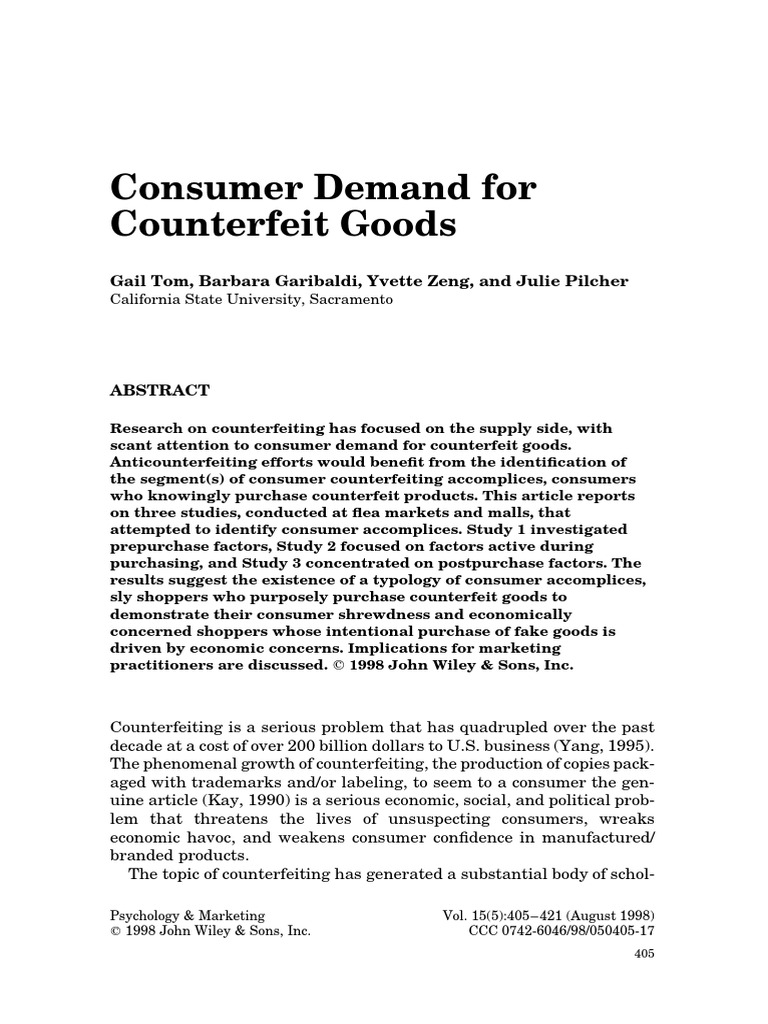 Consumer Demand For Counterfeit Goods | PDF | Counterfeit | Survey ...
