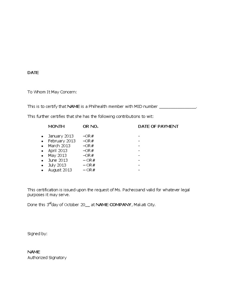 PhilHealth Contribution Certification Sample | PDF | Government | Business