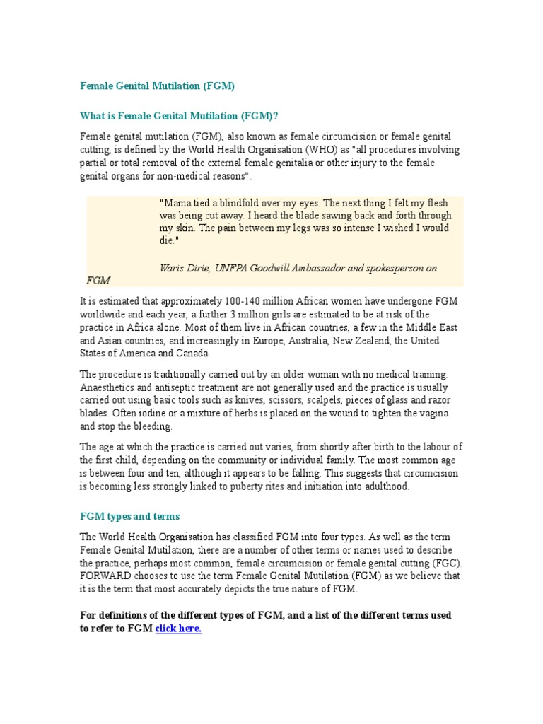 Female Genital Mutilation Fact Sheet | PDF | Female Genital Mutilation ...