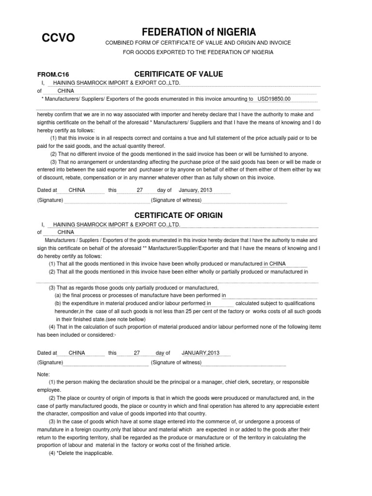 Ccvo Form Chris-13sk1001 | PDF | Invoice | Exports