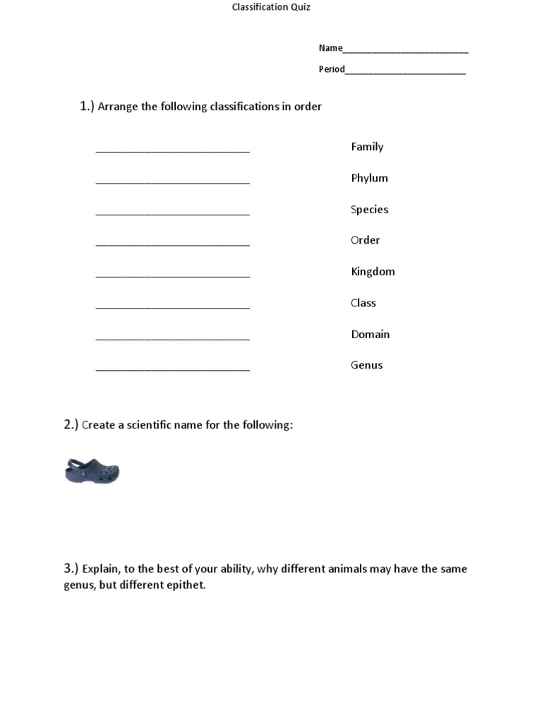 Classification Quiz for Biology Students | PDF