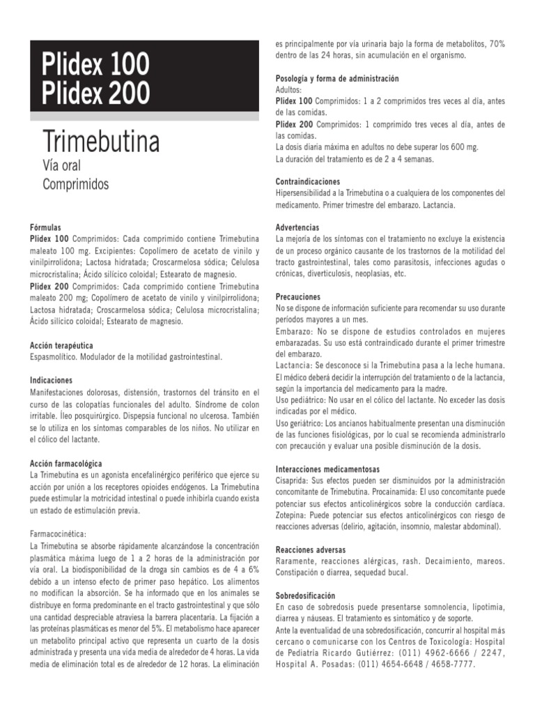 Características del medicamento Plidex (Trimebutina) para el tratamiento de trastornos ...