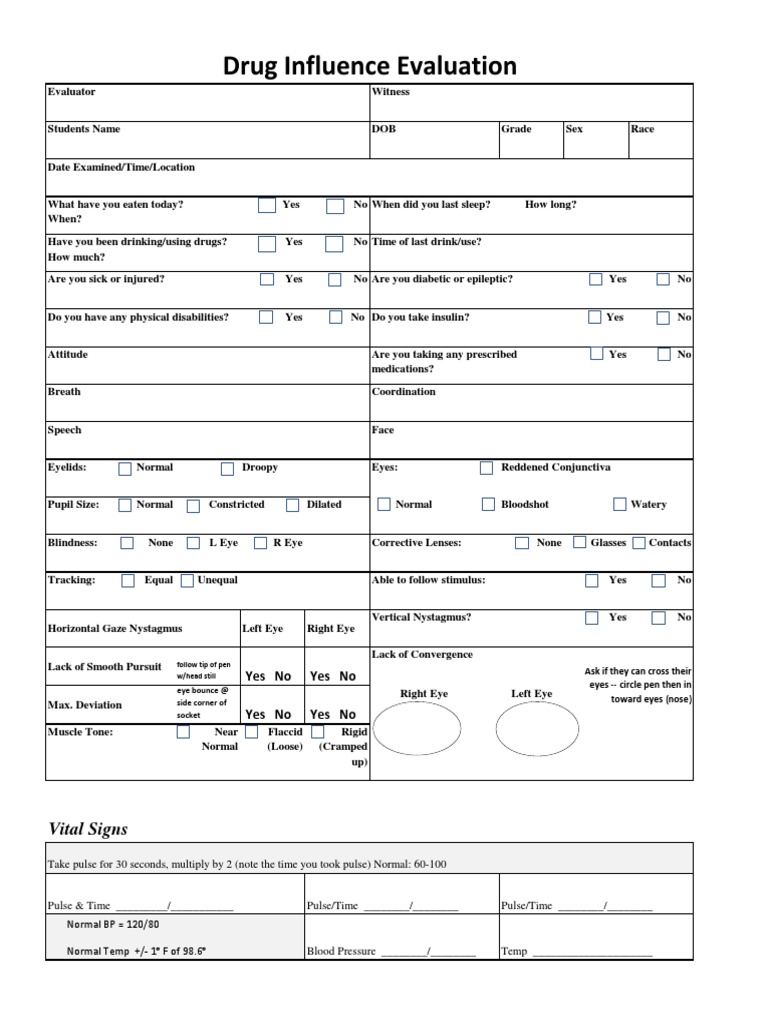 Drug Influence Evaluation Form | PDF | Human Eye | Foot