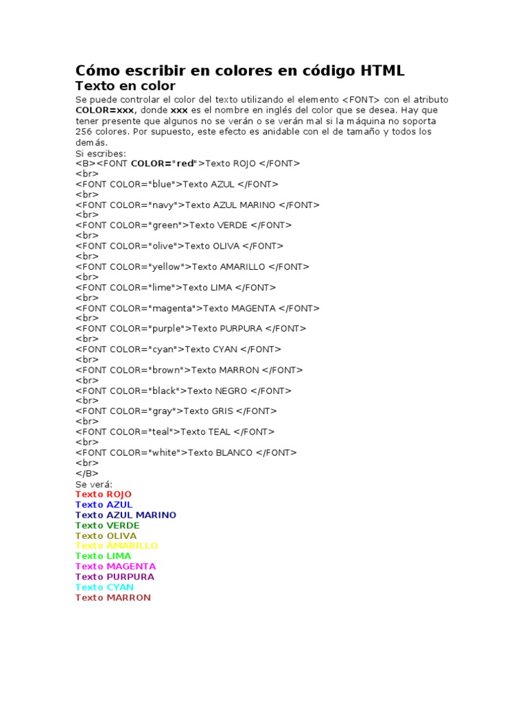 Colores HTML: Guía Rápida | PDF
