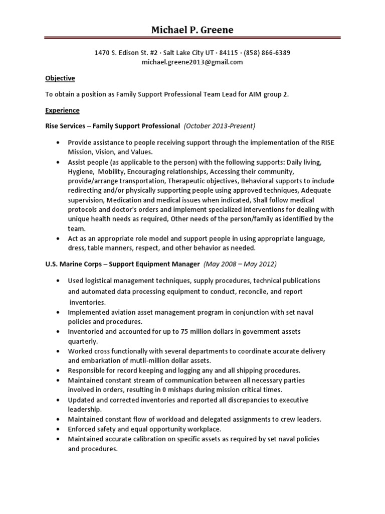 michael greene resume | United States Marine Corps | Recruit Training