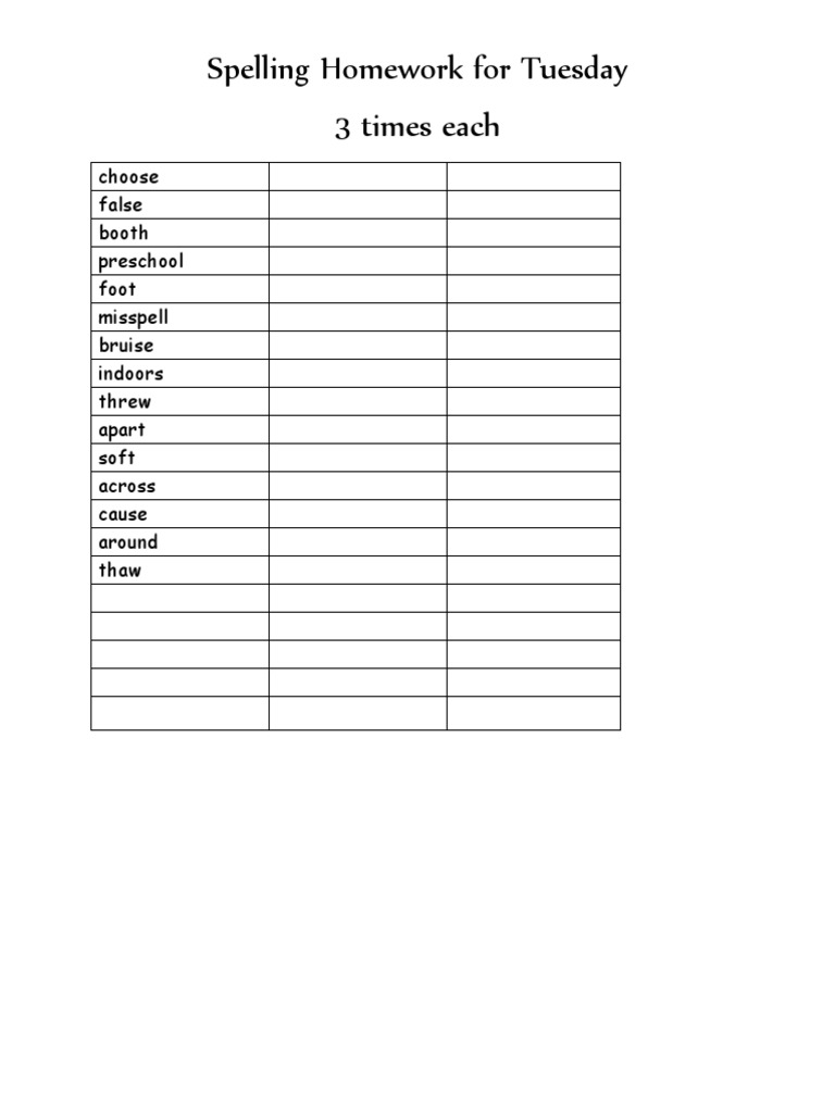 Spelling Homework 3 Times | PDF