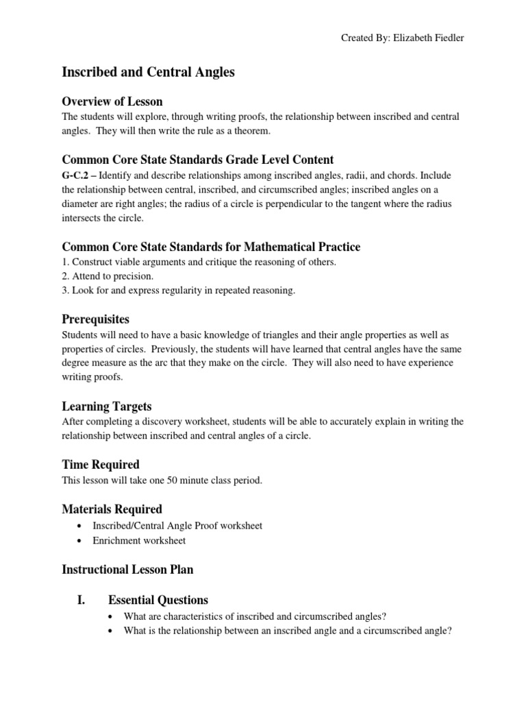 Angle Lesson Plan | PDF | Circle | Angle