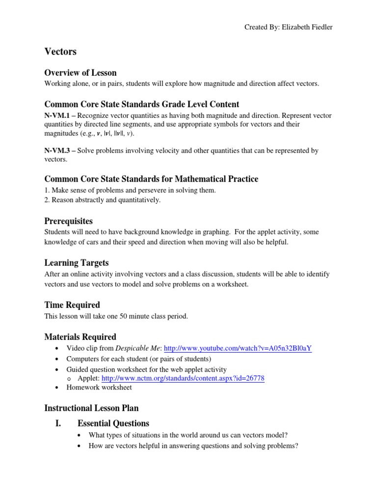 Vector Lesson Plan Download Free Pdf Euclidean Vector Norm