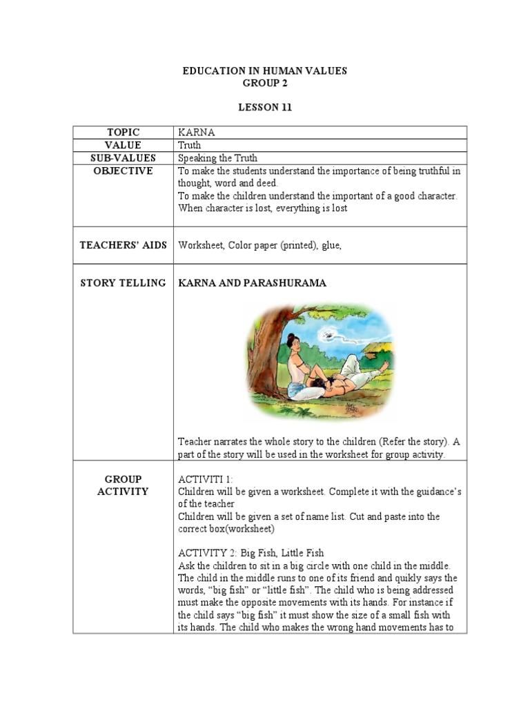Education in Human Values Group 2 Lesson 11 Topic Value Sub-Values ...