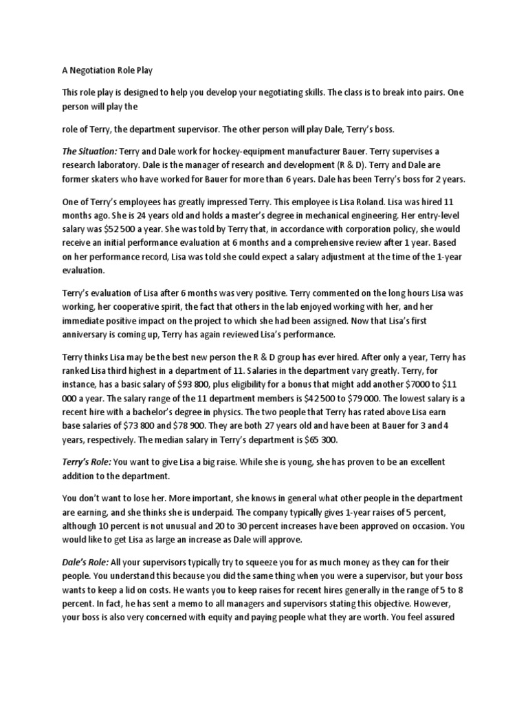 A Negotiation Role Play | Negotiation | Salary