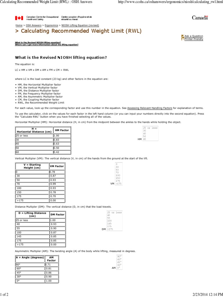 Calculating Recommended Weight Limit (RWL) | PDF | Nature | Teaching ...
