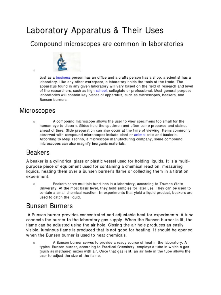 Laboratory Apparatus and Their Uses | PDF | Science & Mathematics