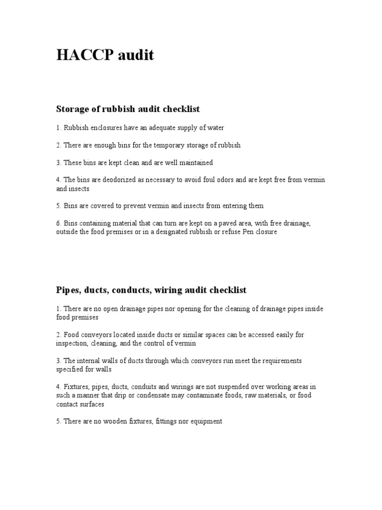 HACCP Audit | Duct (Flow) | Pesticide