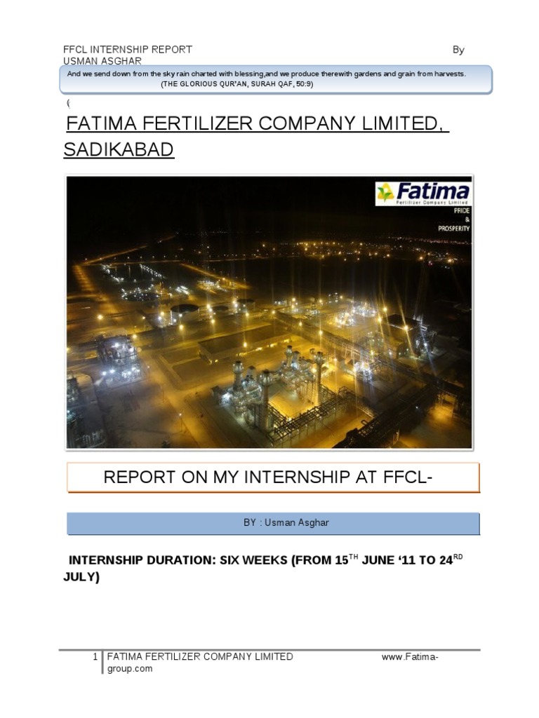 Fatima Fertilizer Company Limited Internship Report (Zaheerafzal ...