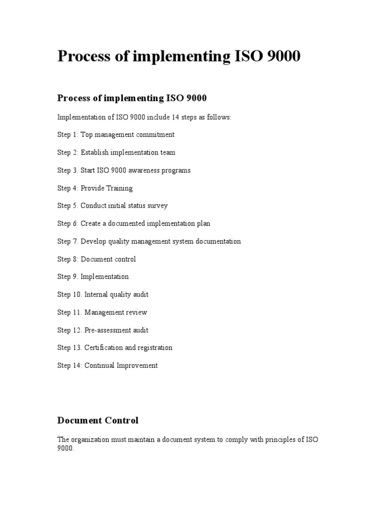 Process of Implementing ISO 9000 | PDF | Iso 9000 | Quality Management