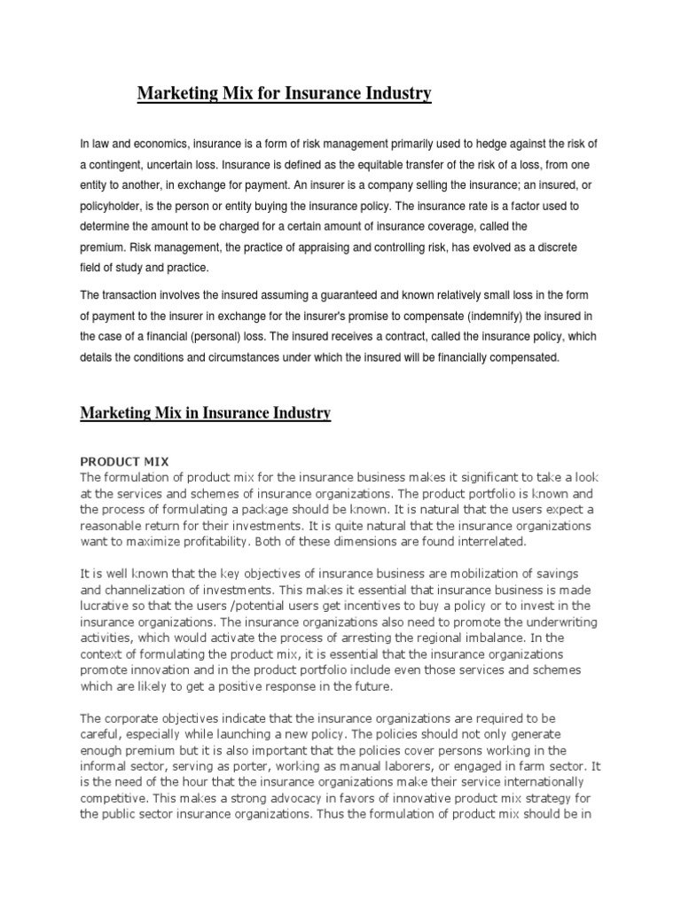 Marketing Mix Strategies in Insurance | PDF | Insurance | Strategic ...