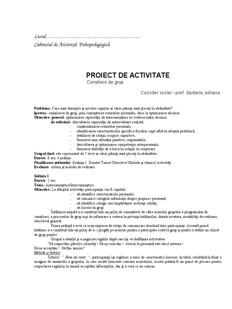 Proiect Consiliere de Grup | PDF