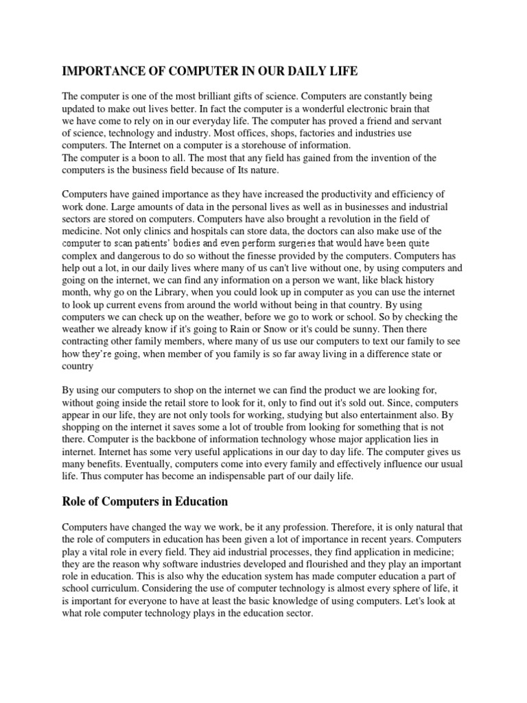 Importance of Computer in Our Daily Life and Medical and Agriculture ...
