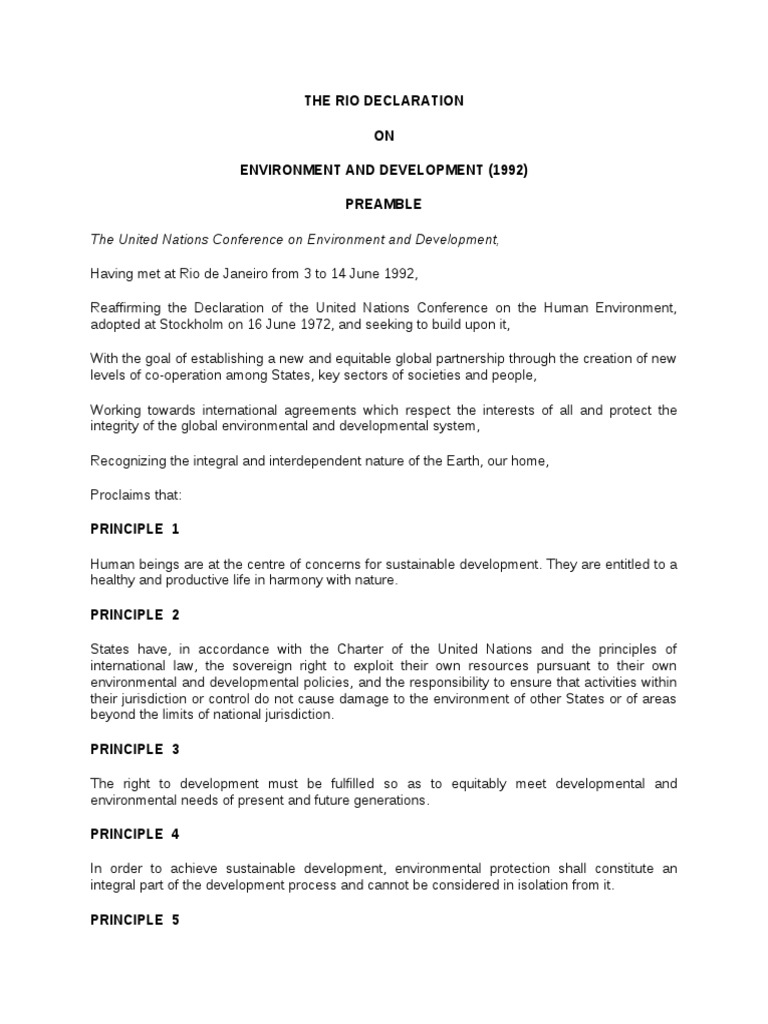 The Rio Declaration (1992) | PDF | Natural Environment | Nature