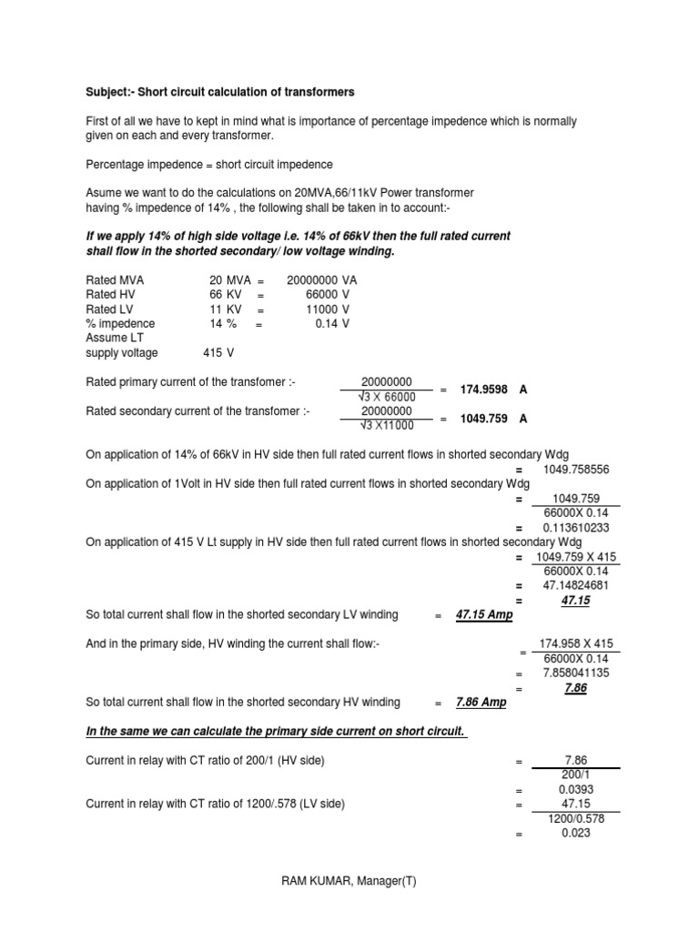 Calculation of Short Circuit | PDF | Science & Mathematics