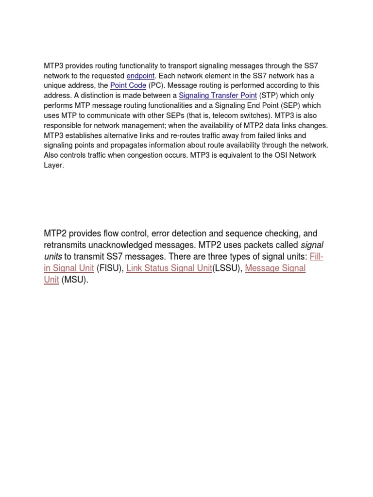 MTP3 and MTP2 in SS7 Networks | PDF | Technology & Engineering