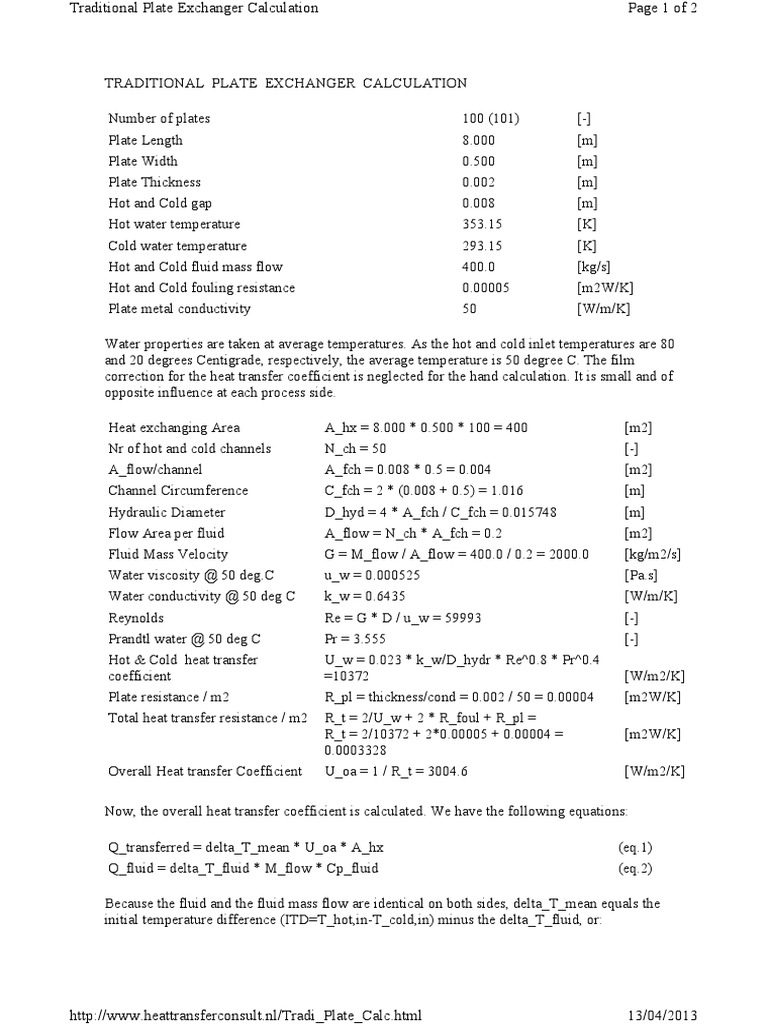 Plate Heat Exchanger Calculation | PDF | Heat Transfer | Temperature