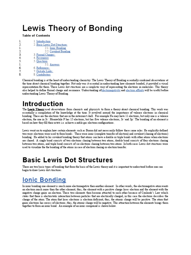 Lewis Theory of Bonding | Download Free PDF | Valence (Chemistry ...