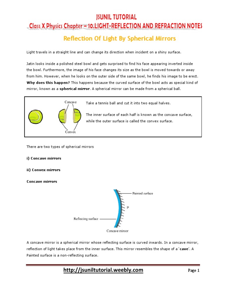 10th Physics Chapter 10.light-Reflection and Refraction Notes | PDF ...