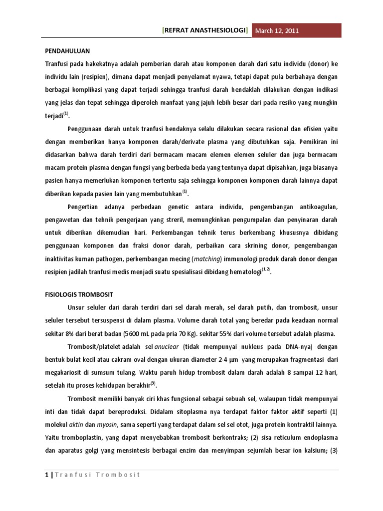 Transfusi Trombosit | PDF | Sains & Matematika