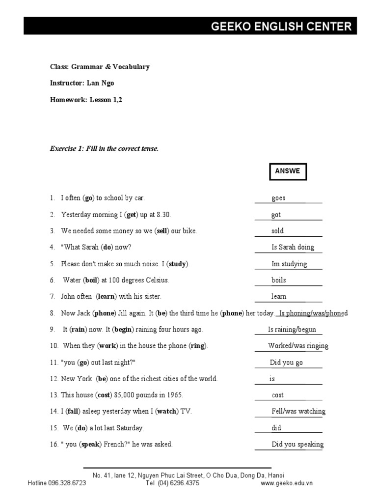 Grammar Homework Exercises 1-2 | PDF | Language Arts & Discipline