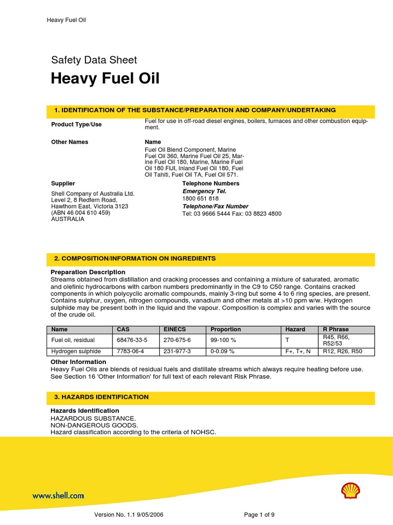 Hfo Msds Shell | Download Free PDF | Dangerous Goods | Fuel Oil