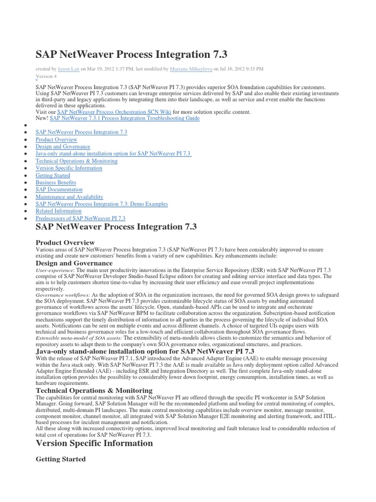 SAP NetWeaver Process Integration 7.3 | PDF | Sap Se | Service Oriented ...