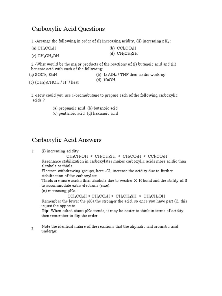 Carboxylic Acid Practice Questions & Answers | PDF | Alcohol ...