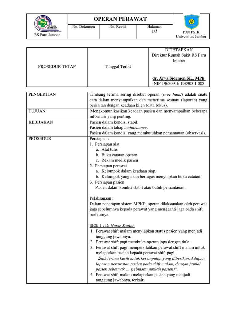 SOP Operan Perawat | PDF