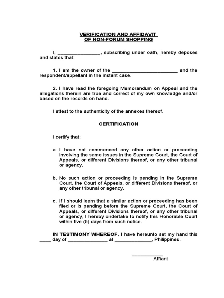Verification & Certification of Non Forum Shopping | Piercing The ...