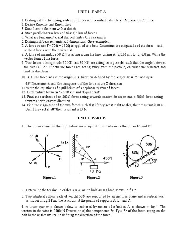 Engineering Mechanics Unit 1 Questions | PDF | Force | Euclidean Vector
