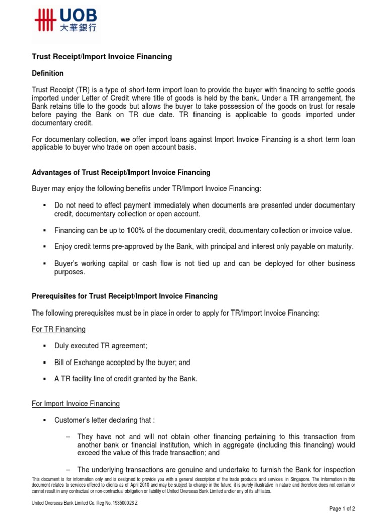 Trust Receipt/Import Invoice Financing | PDF