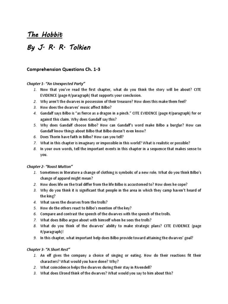 The Hobbit Comprehension Questions - All Chapters | PDF | Bilbo Baggins ...