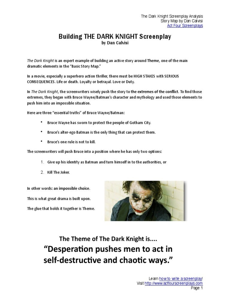 The Dark Knight Screenplay Analysis Story Map | PDF | Leisure