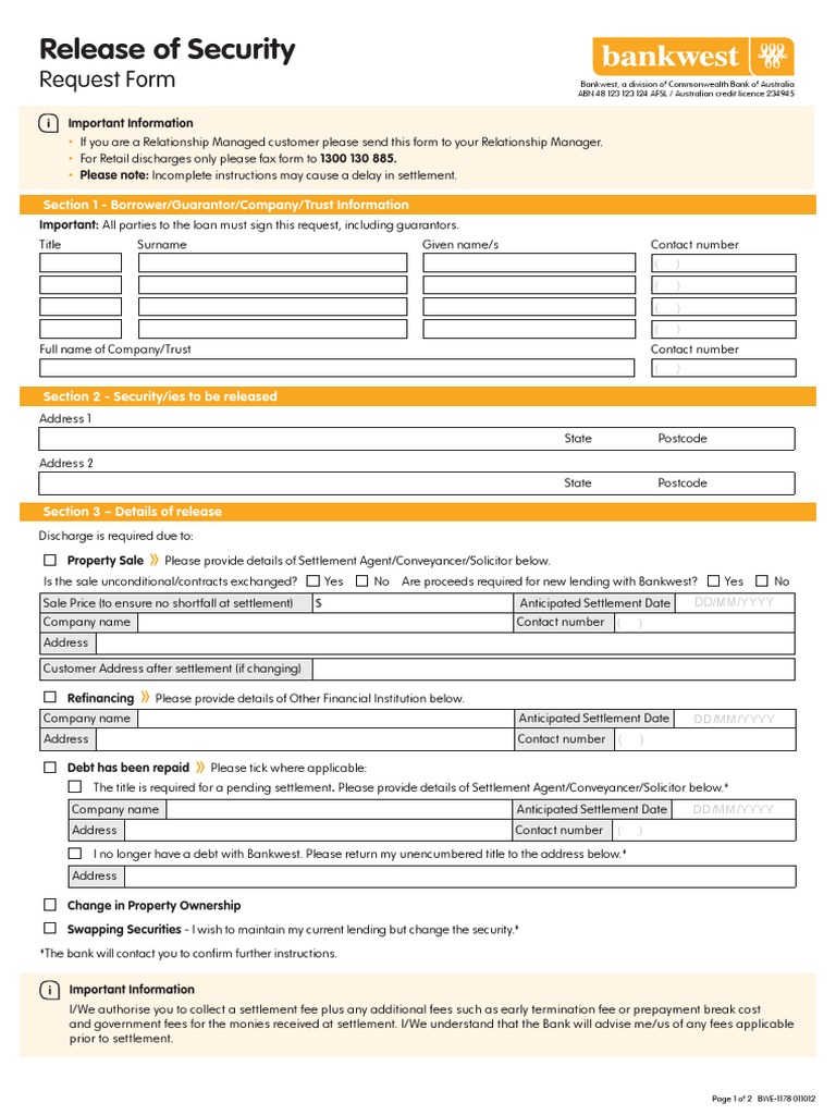 Bankwest Discharge Authority Form | PDF | Loans | Banks