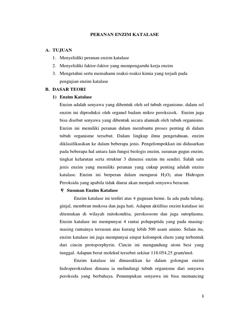 Cara Kerja Enzim Katalase | PDF